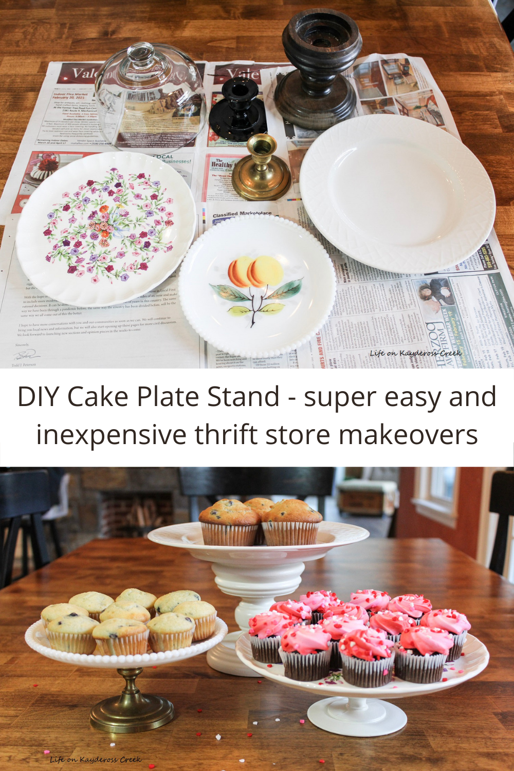 DIY Cake Plate Stand - Thrift Store Thursday - Life on Kaydeross Creek